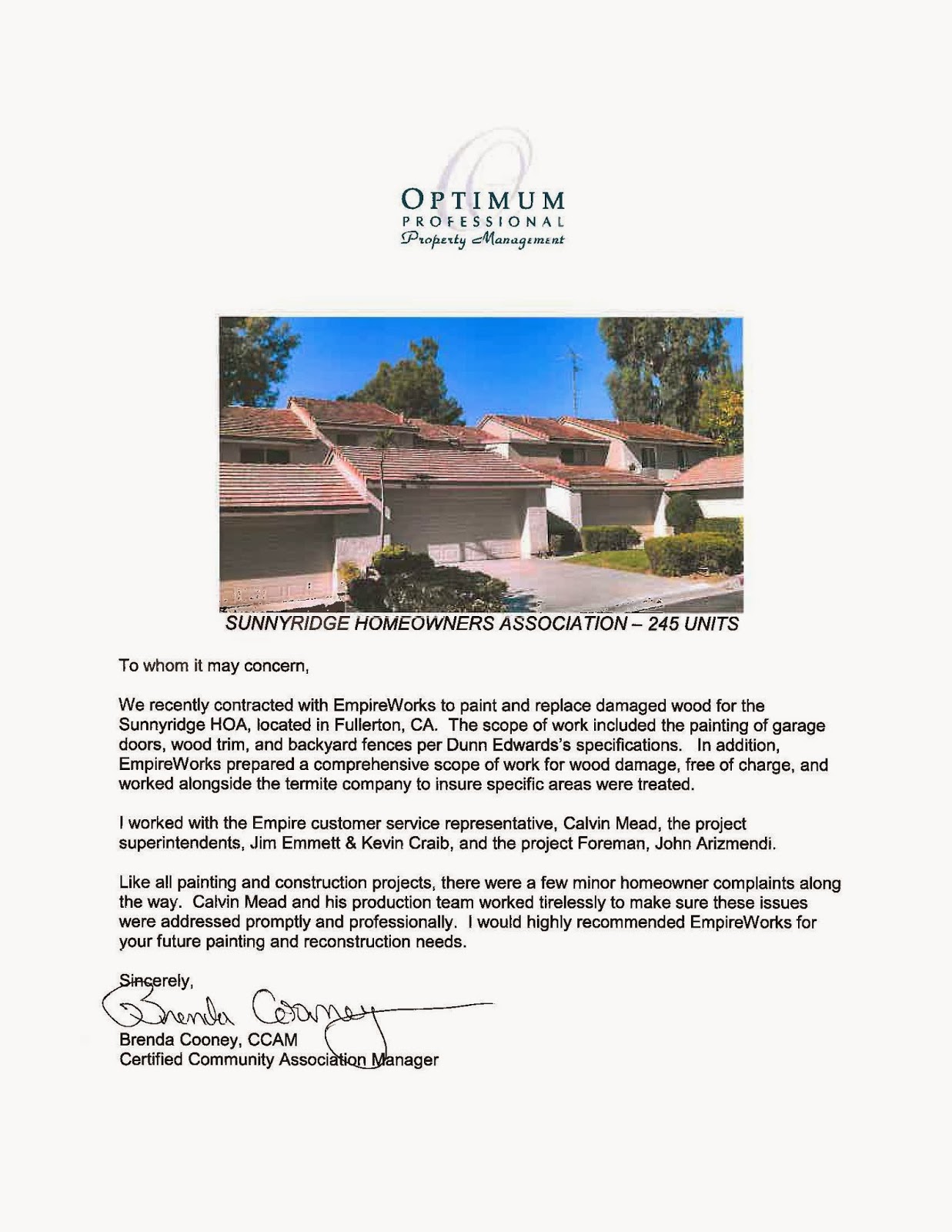 EmpireWorks Reviews and Resources: SunnyRidge HOA Reference Letter