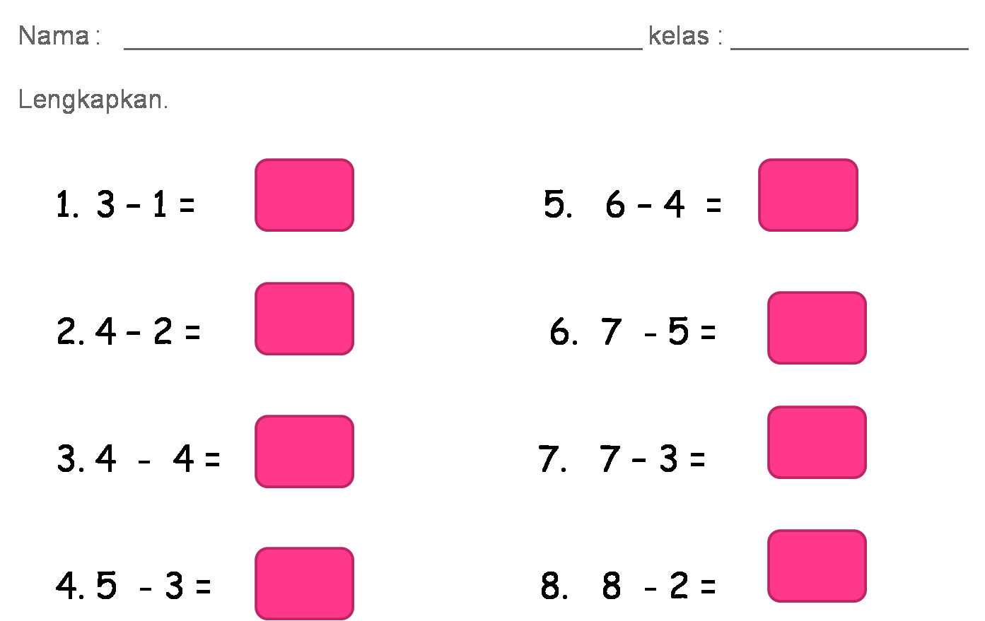 KSSR MATEMATIK: Operasi Tolak Hingga 10