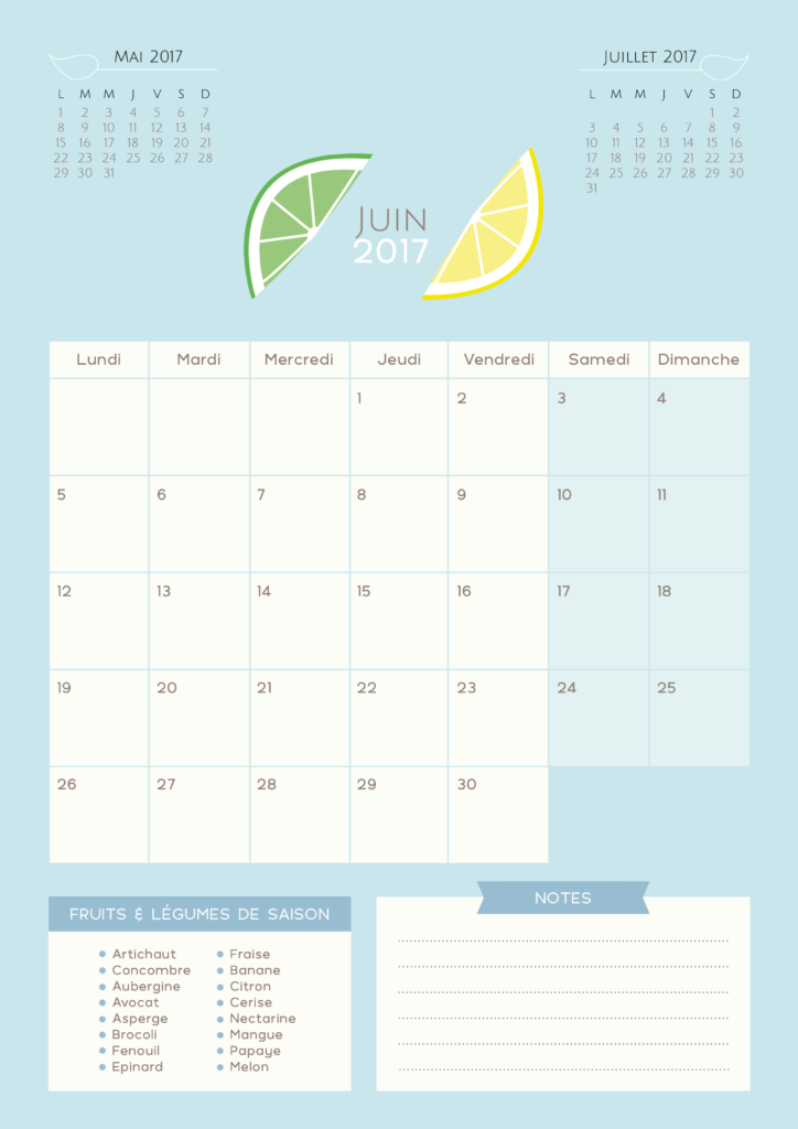 Sélection de calendriers à imprimer pour le mois de Juin! - Au Café des ...