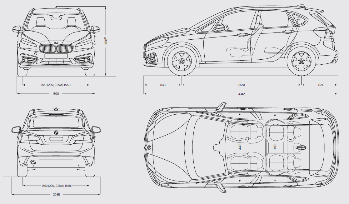 Dimensioni della BMW Serie 2 Active Tourer 2014-2015: dimensione ...