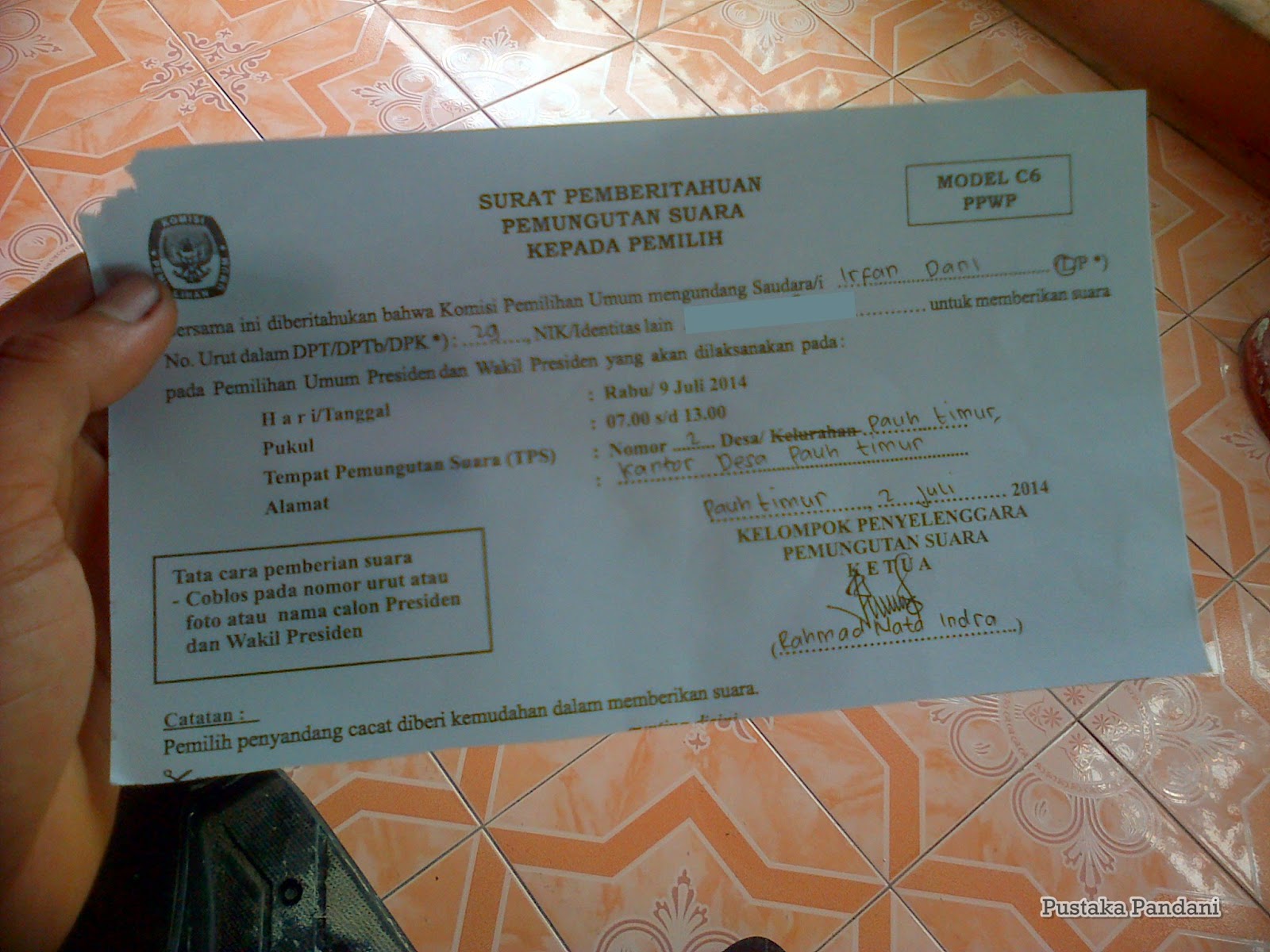 Model C6 PPWP (Surat Pemberitahuan Pemungutan Suara Kepada Pemilih ...