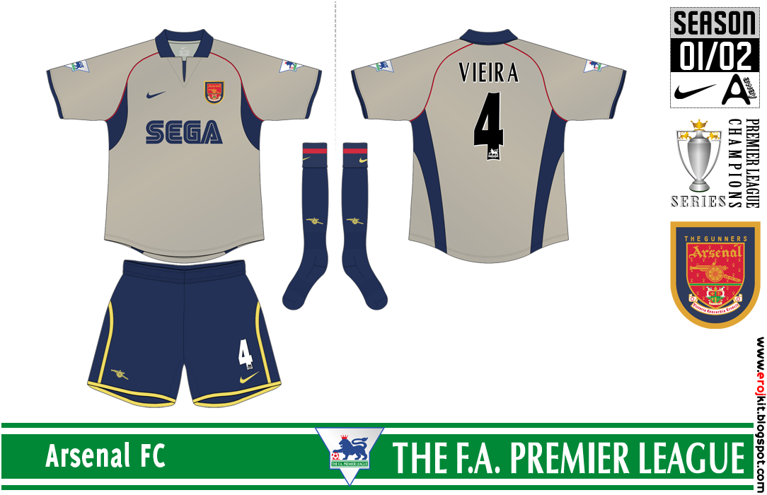 Kit Design, by eroj: 2001-02 Arsenal (Home, Away e Third)