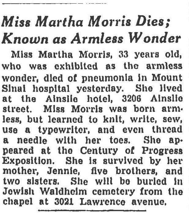 Under Every Tombstone: THE ARMLESS WONDER - Martha Morris