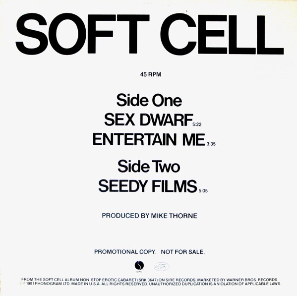 Retro Disco Hi Nrg Soft Cell Sex Dwarf 12 Maxi Usa Promo 1981 Hi