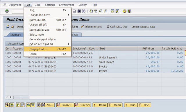 My Sap Financials How To Set Clearing Text For All Open Items Selected For Clearing
