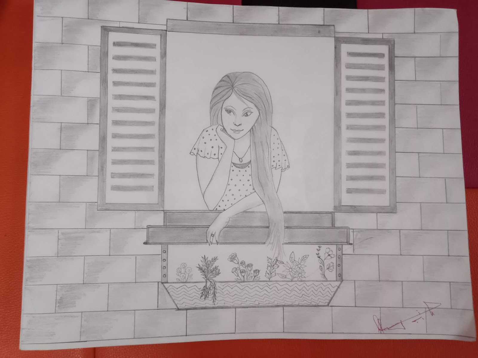 Lakshmi Selvam: A Girl from Window-pencil drawing