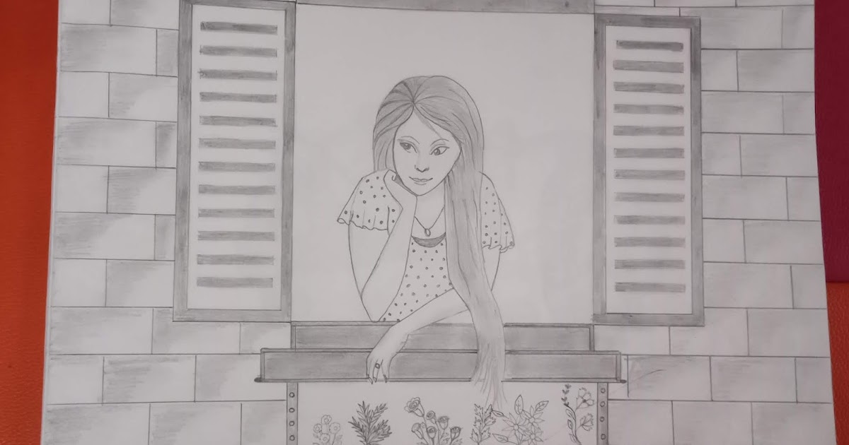 Lakshmi Selvam: A Girl from Window-pencil drawing