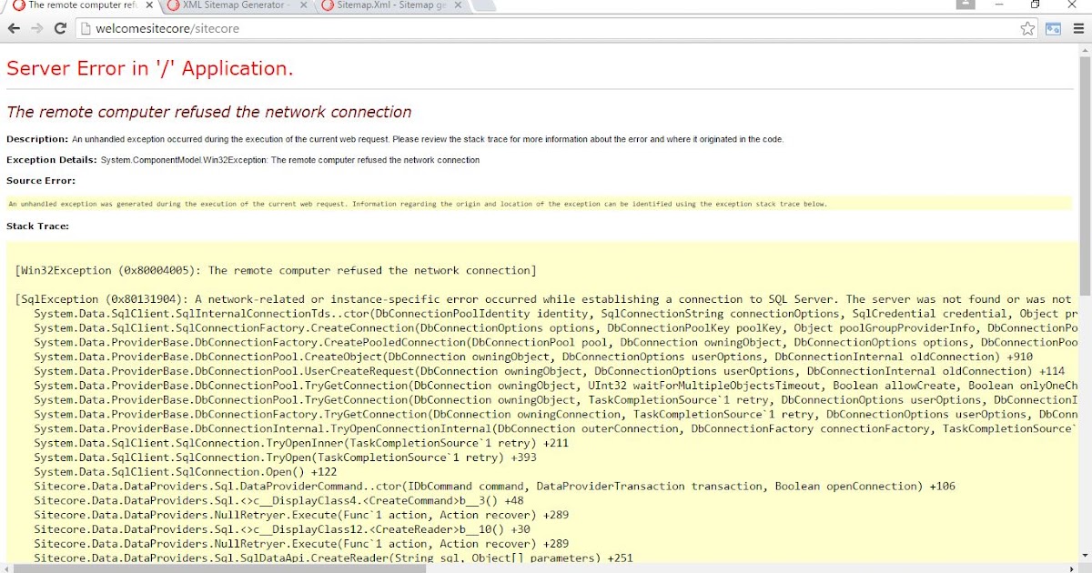 Explore Sitecore: Error: The Remote Computer refused the network connection