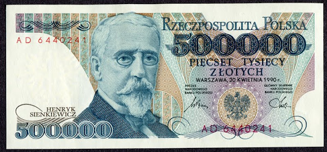 Polish banknotes 500000 Zloty banknote 1990 Henryk Sienkiewicz|World ...