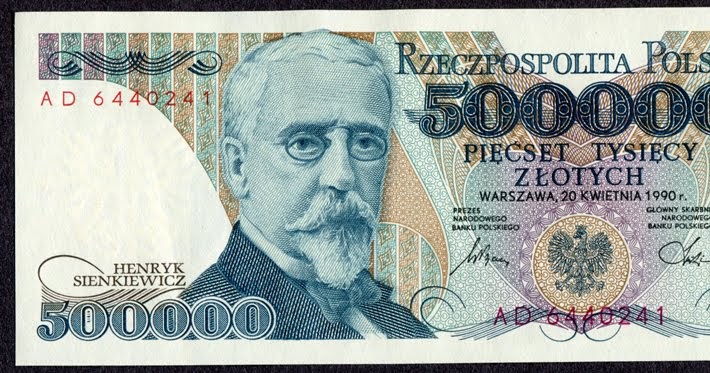 Polish banknotes 500000 Zloty banknote 1990 Henryk Sienkiewicz|World ...