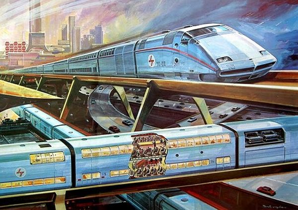 Retrofuturism - Design and Art : Trains, Monorails, Hyperloops
