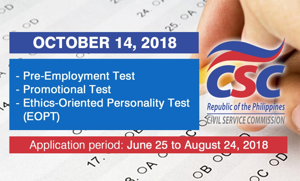 Civil Service Exam PH: October 14, 2018 Pre-Employment / Promotional ...
