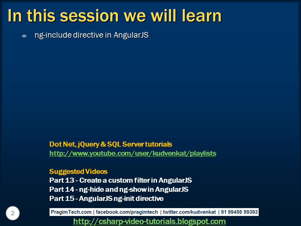 Sql Server Net And C Video Tutorial Ng Include Directive In Angularjs