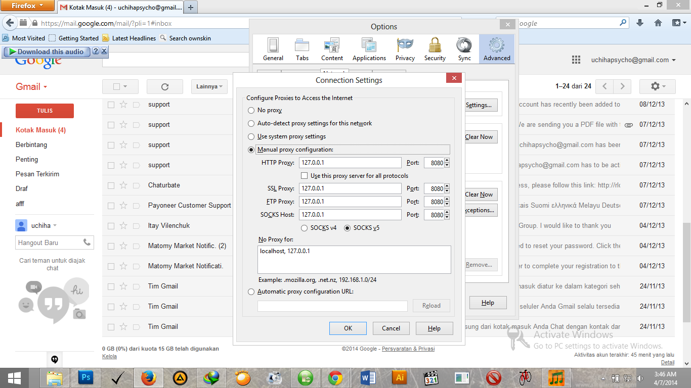 kita buka mozila dan setting proxya dulu, klik paling pojok atas ...