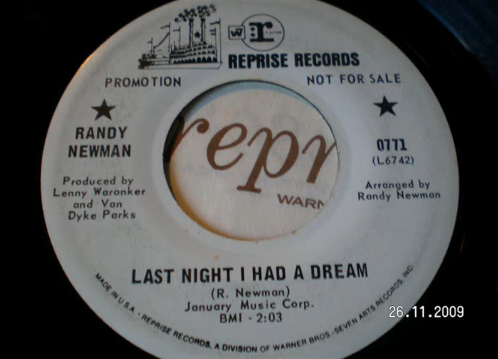 Jim Gordon Discography: Randy Newman - Last Night I Had A Dream (promo 45)