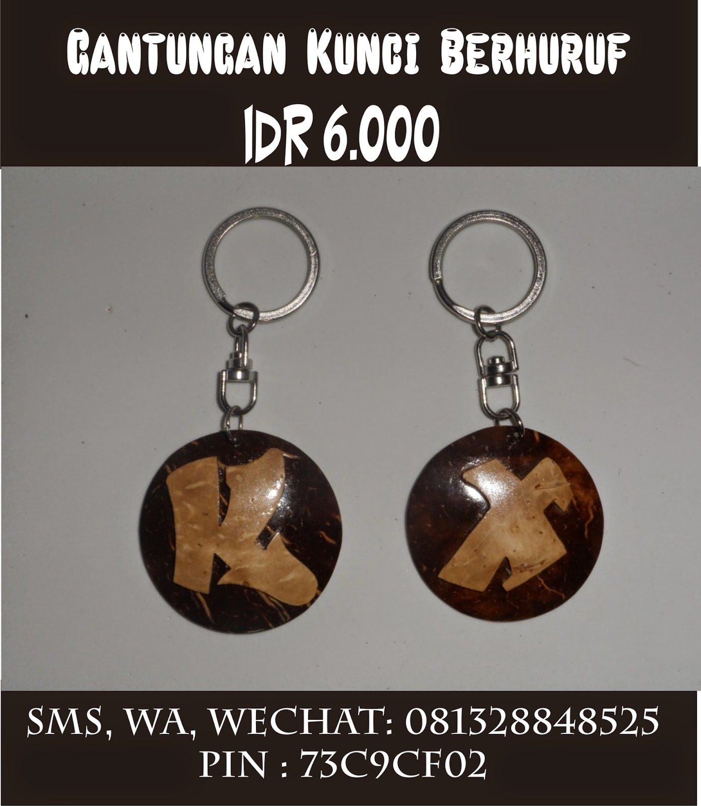 Gantungan Kunci Huruf atau Angka dari Batok Kelapa - LAWET MUDA
