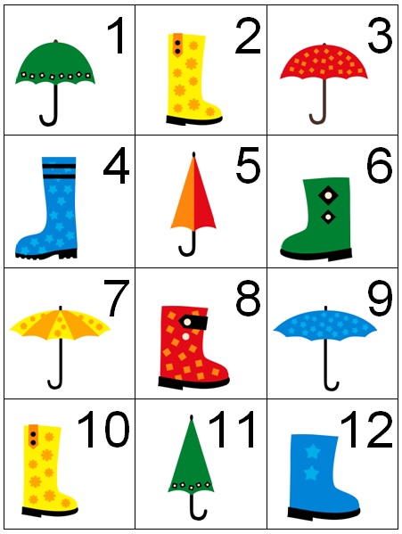 Counting Coconuts: Calendar Cards: Rainy Days