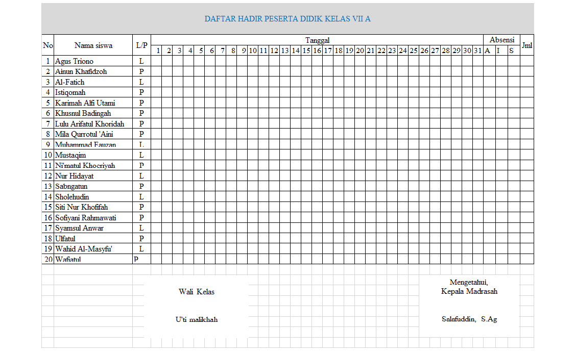 Contoh Format Absensi Siswa PDF untuk Guru dan Staff Cerdig