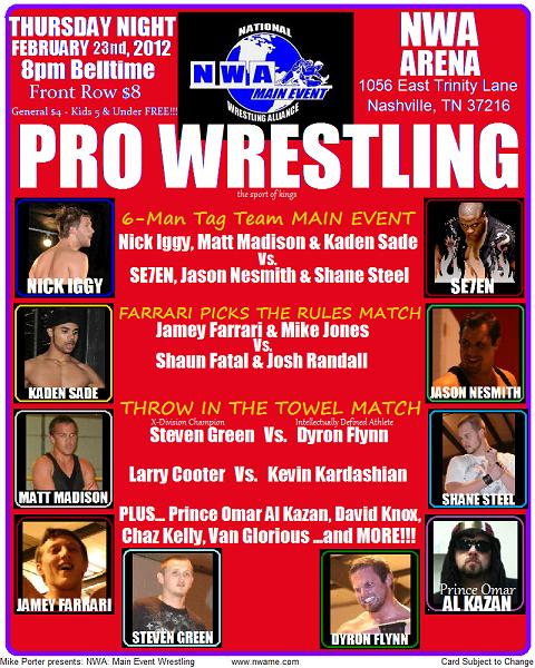 NWA Main Event presents Live Wrestling Feb. 23rd - Alliance Wrestling.com