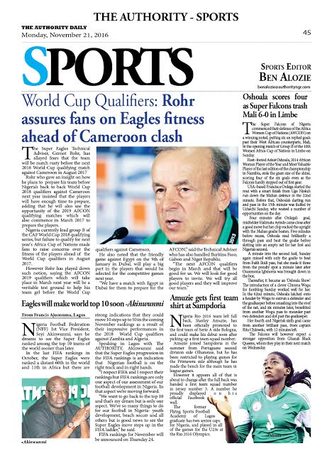 The Authority Newspapers Today November 21, 2016