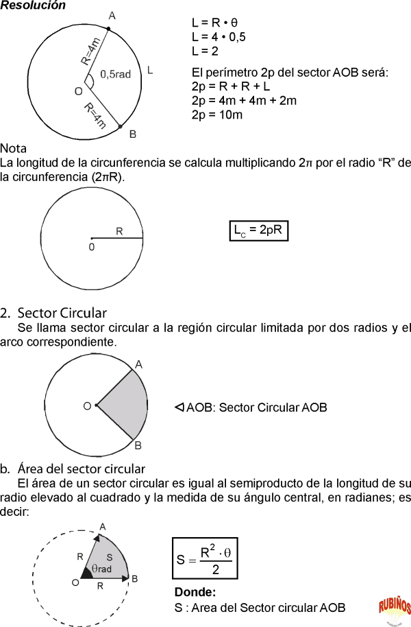 Longitud Arco y Sector Circular fórmulas y ejercicios resueltos pdf
