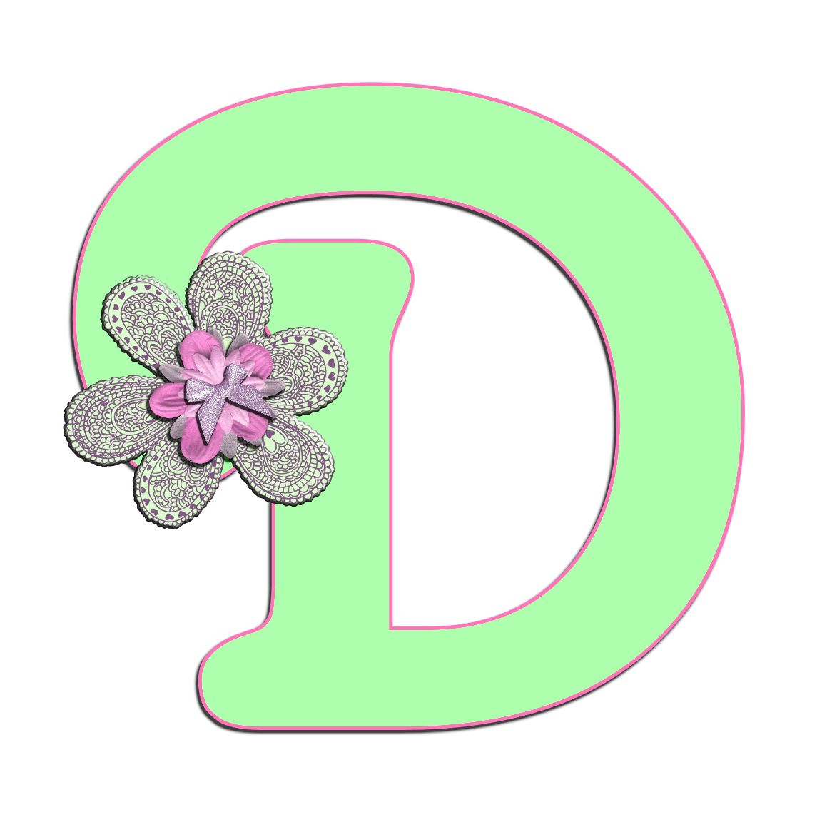 Alphabet Curves With Lace Flower - Letter D