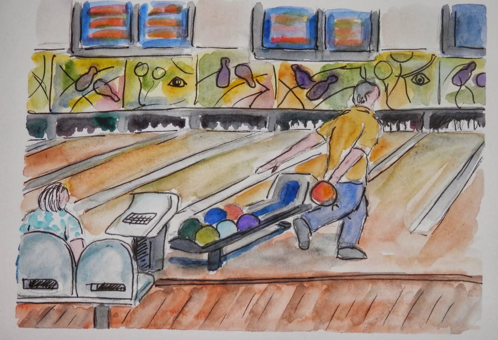 Watercolors by Joan 2: Bowling Sketches