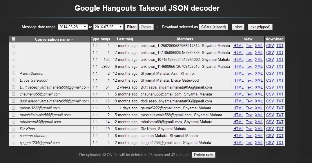 Social Community: Google Hangouts Takeout JSON decoder IN Social Community