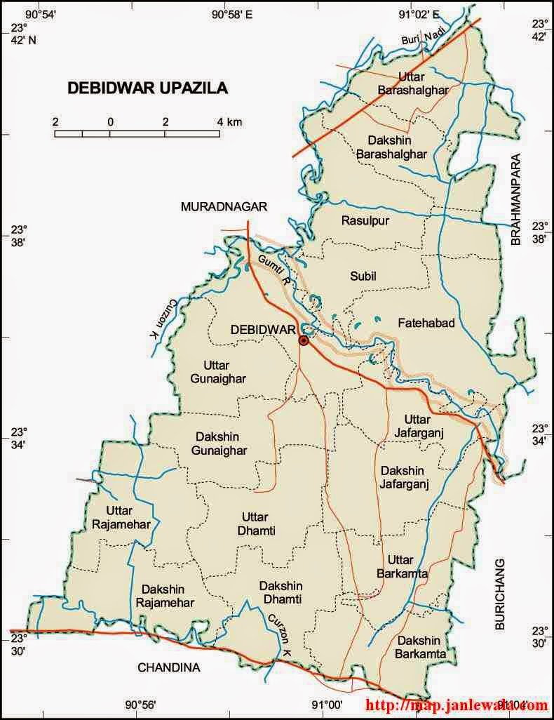 Debidwar Upazila Map, Comilla District, Bangladesh
