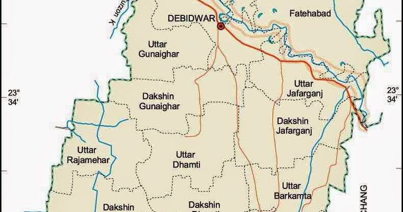 Debidwar Upazila Map, Comilla District, Bangladesh