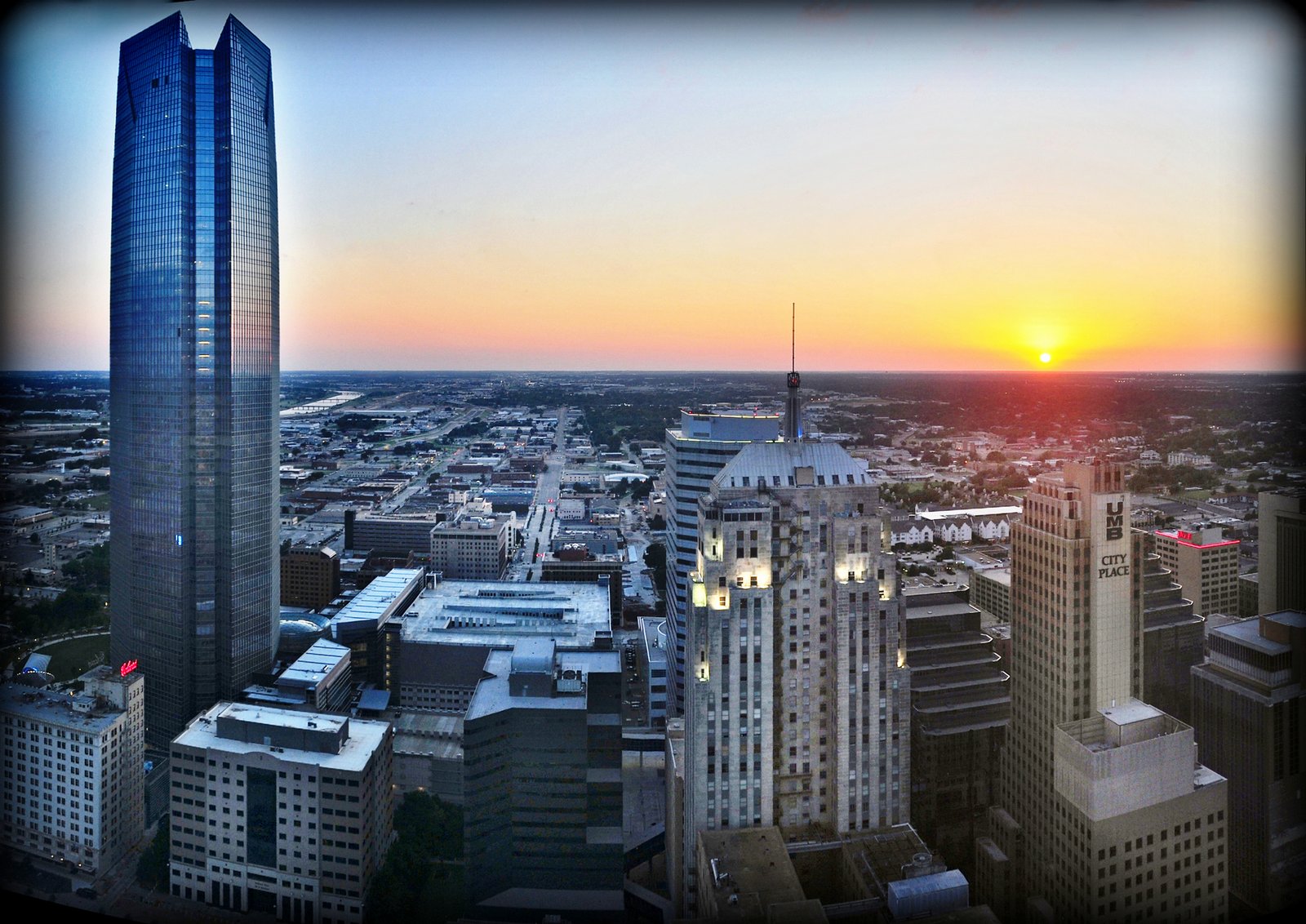 Boztography+: Sunset panorama of the Devon Tower and downtown Oklahoma City