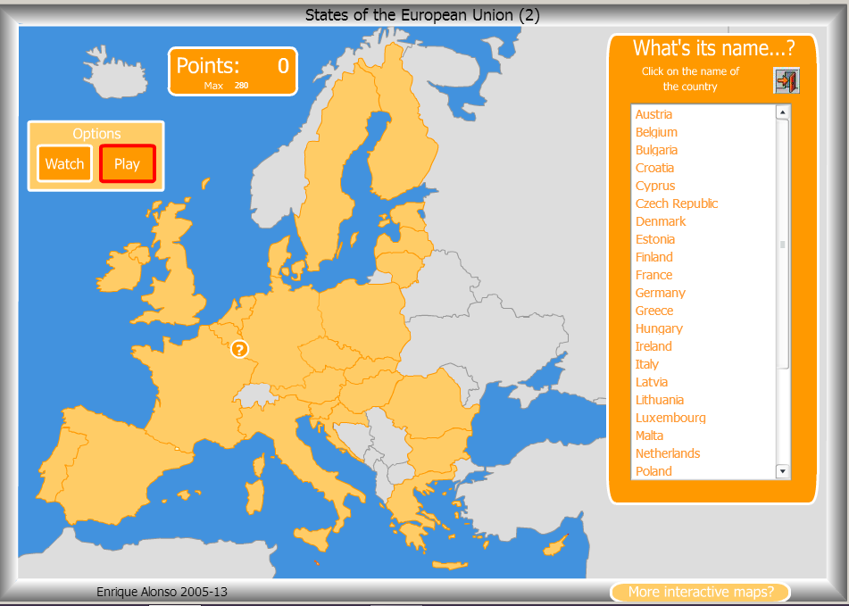 Bilingual Reading Corner: States of the European Union - interactive map