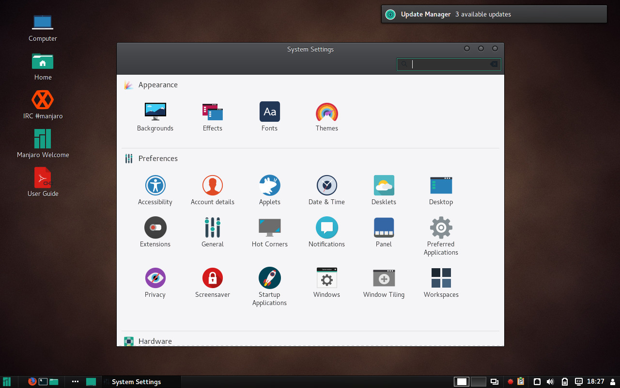 Manjaro Cinnamon 16.02 Screenshots