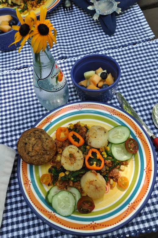 cindyshealthymeals: Sunday Picnic with Scallop, Corn & Sausage Salad