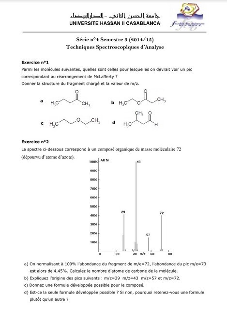 serie 4 spectre de masse spectroscopie sans san Corrigés