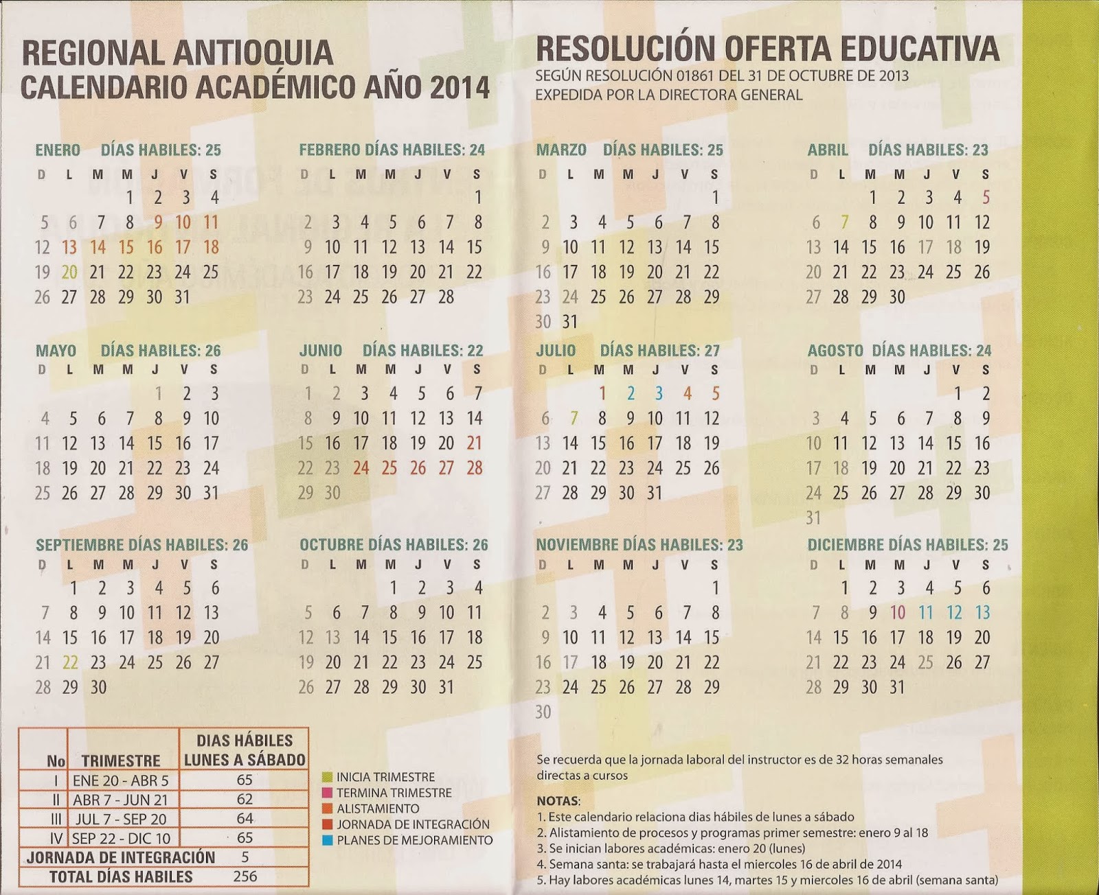 CALENDARIO ACADÉMICO AÑO 2014 - SENA ~ BPO Marketing
