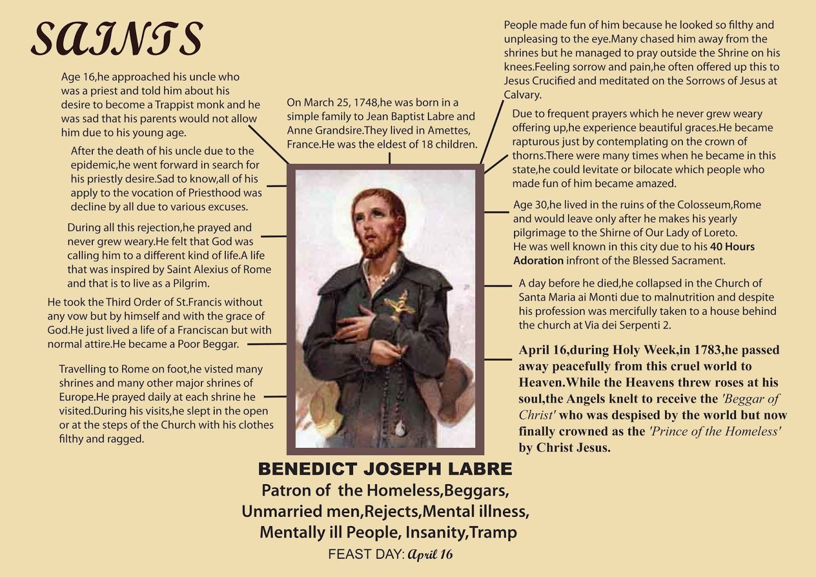 Imitating Christ's Humility: Feast of Saint Benedict Joseph Labre : THE ...