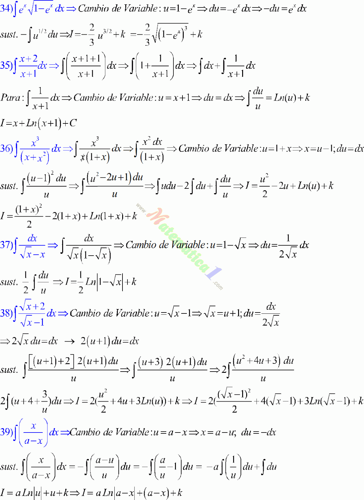 INTEGRACIÓN POR SUSTITUCIÓN BASICA EJERCICIOS RESUELTOS PDF