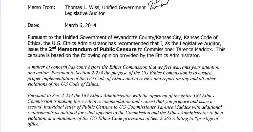 Kansas City Kansan: DOCUMENT: Second Maddox Censure Letter