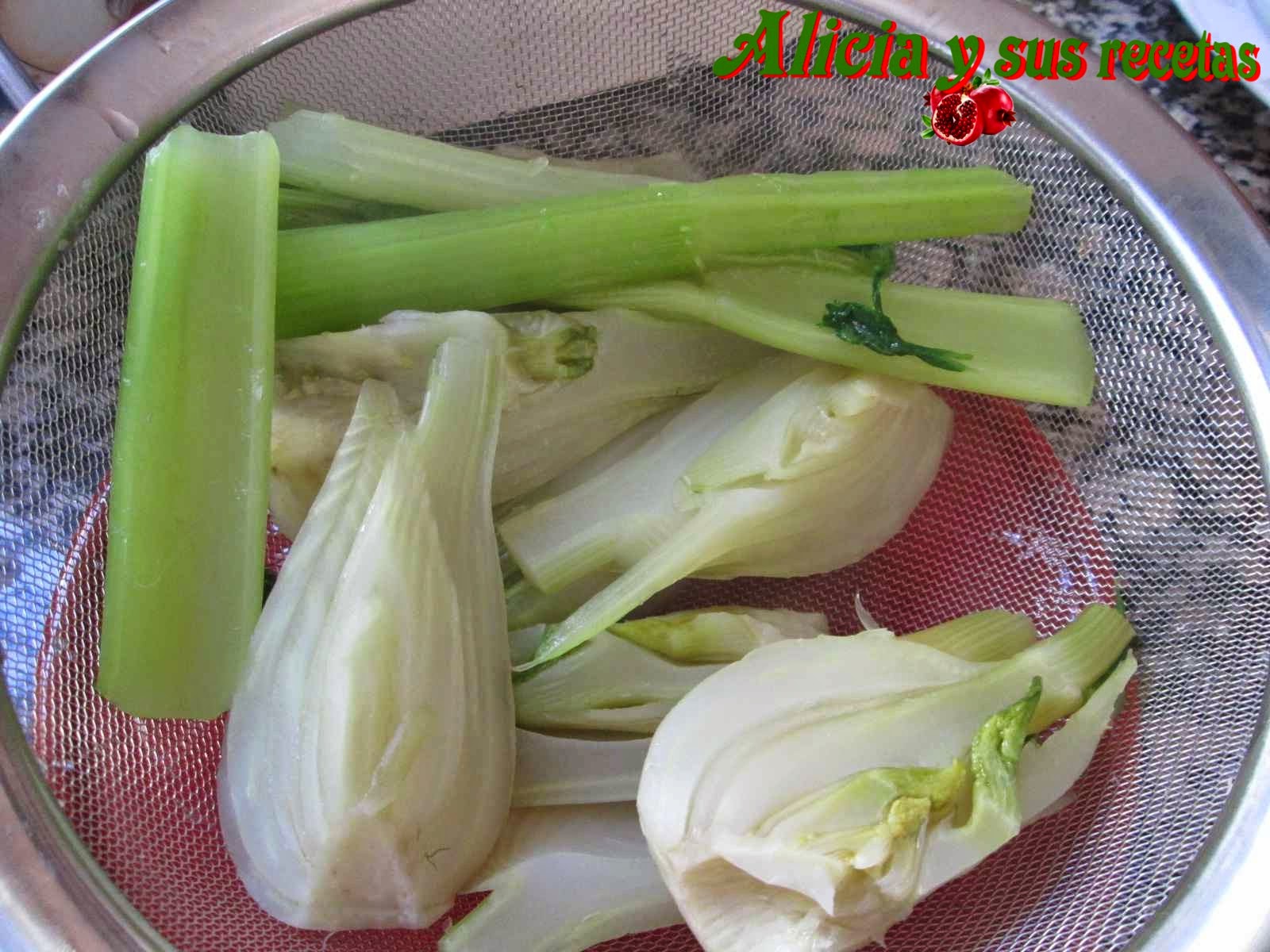Alicia y sus recetas: GRATINADO DE HINOJOS Y APIO CON CANUTILLOS DE ATÚN