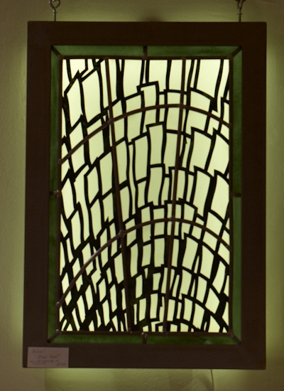 WEBSGLASS: Light Panel "Chaos Grid", Leaded Stained Glass, Steel-framed