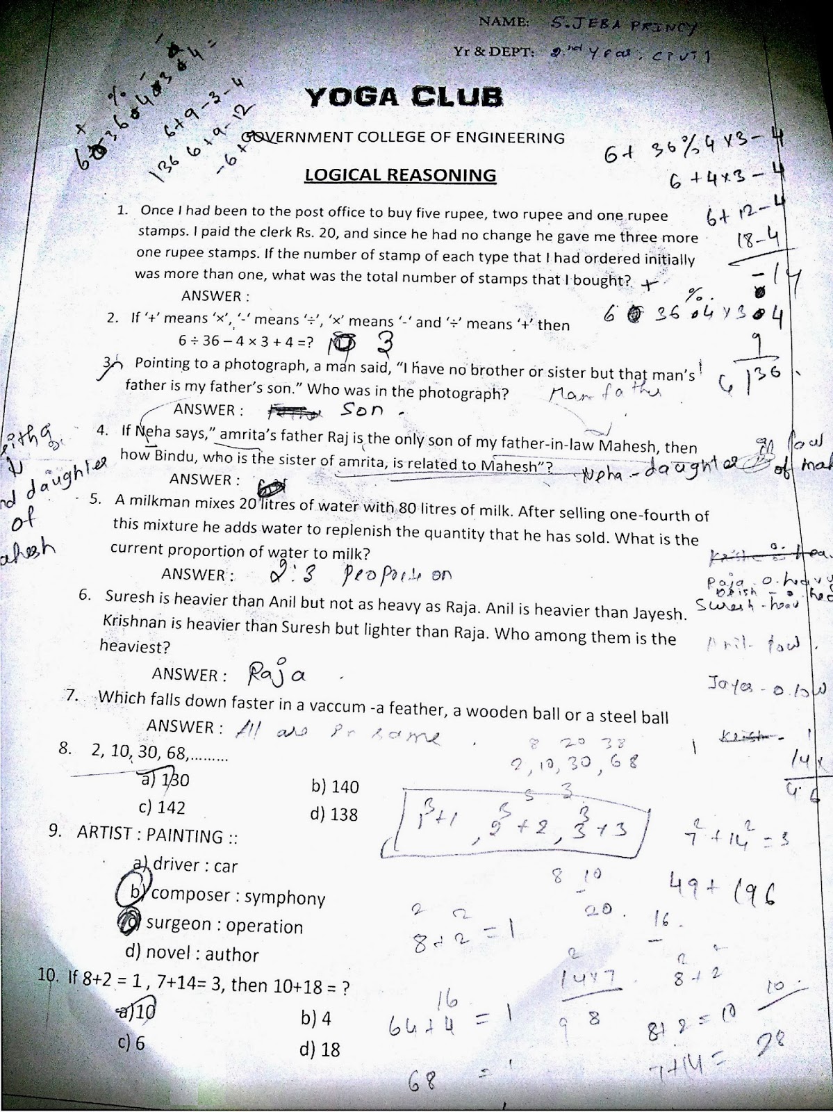 Logical reasoning questions from Government College of Engineering ...
