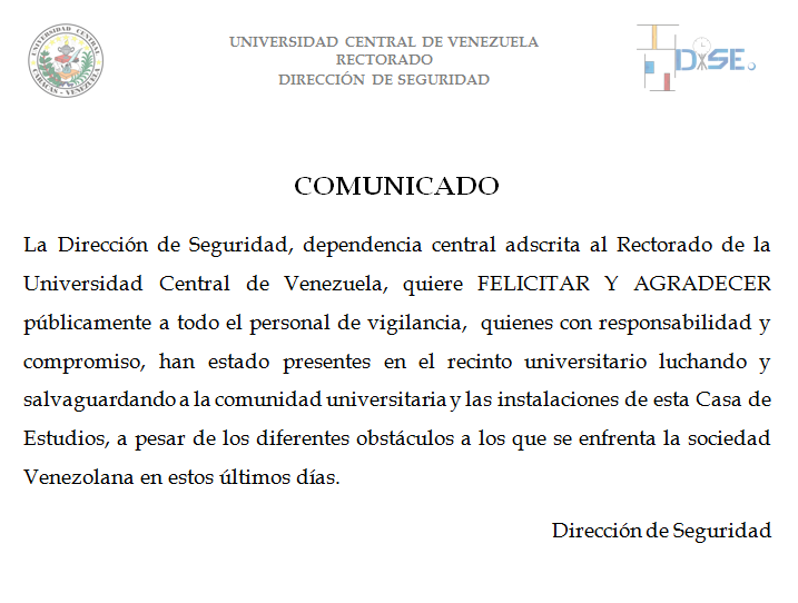 Dirección de Seguridad UCV: Comunicado Al Personal Vigilante Activo