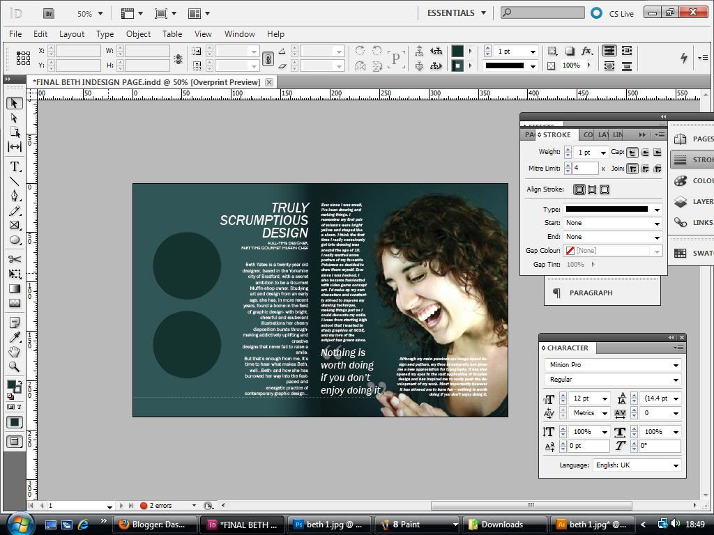 Sophie Wilson//Design Practice: InDesign Final Design: The Design Process.