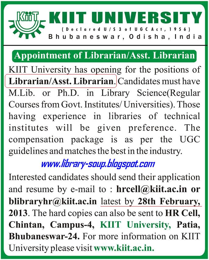 The Library Soup : Librarian and Asst. Librarian Vacancy at KIIT ...