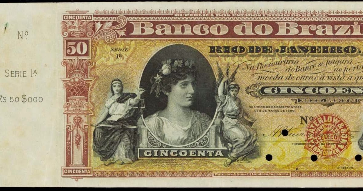 Brazil 50 Mil Reis banknote 1890 Banco Do Brazil|World Banknotes ...
