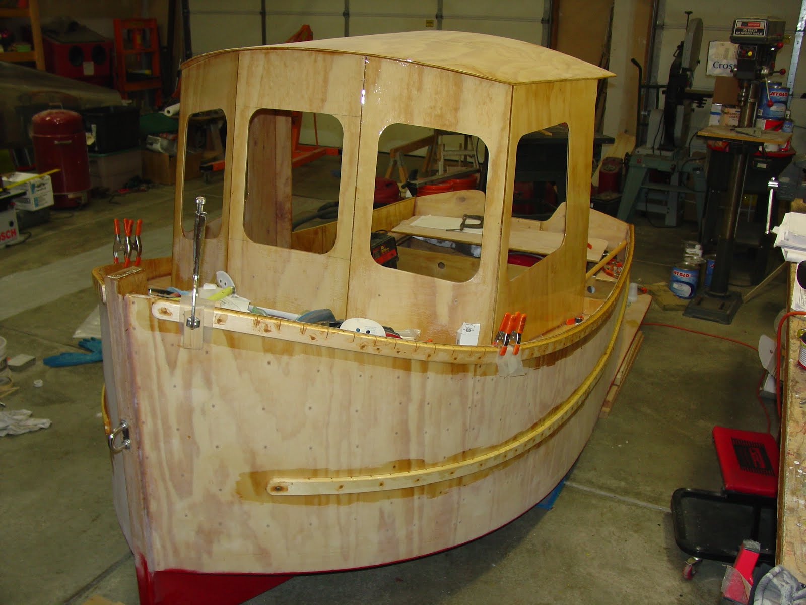 Todd's Mini-Tug Boat Building Journal: Rub Rails and Gunwhales Epoxied On