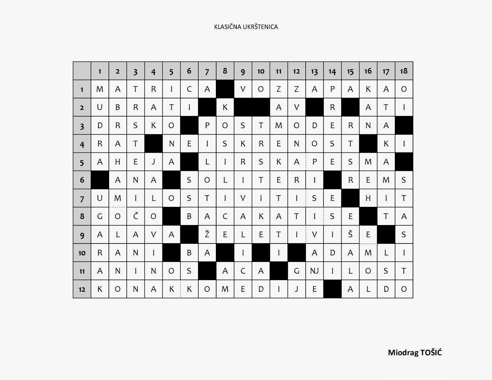 ENIGMAGIKA: Tipična Tošketova ukrštenica