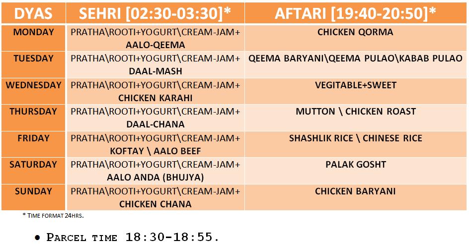 Kuwait Hostel Mess - II: MESS MENU RAMZAN-UL-MUBARAK 2011
