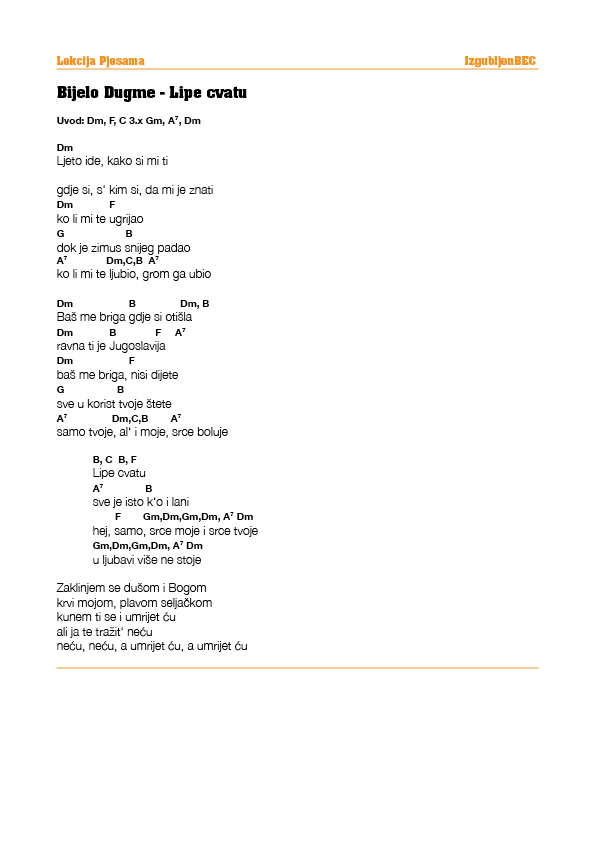 IzgubljenBEC: Lekcija: Lipe cvatu - Bijelo Dugme (Tekst i Akordi)